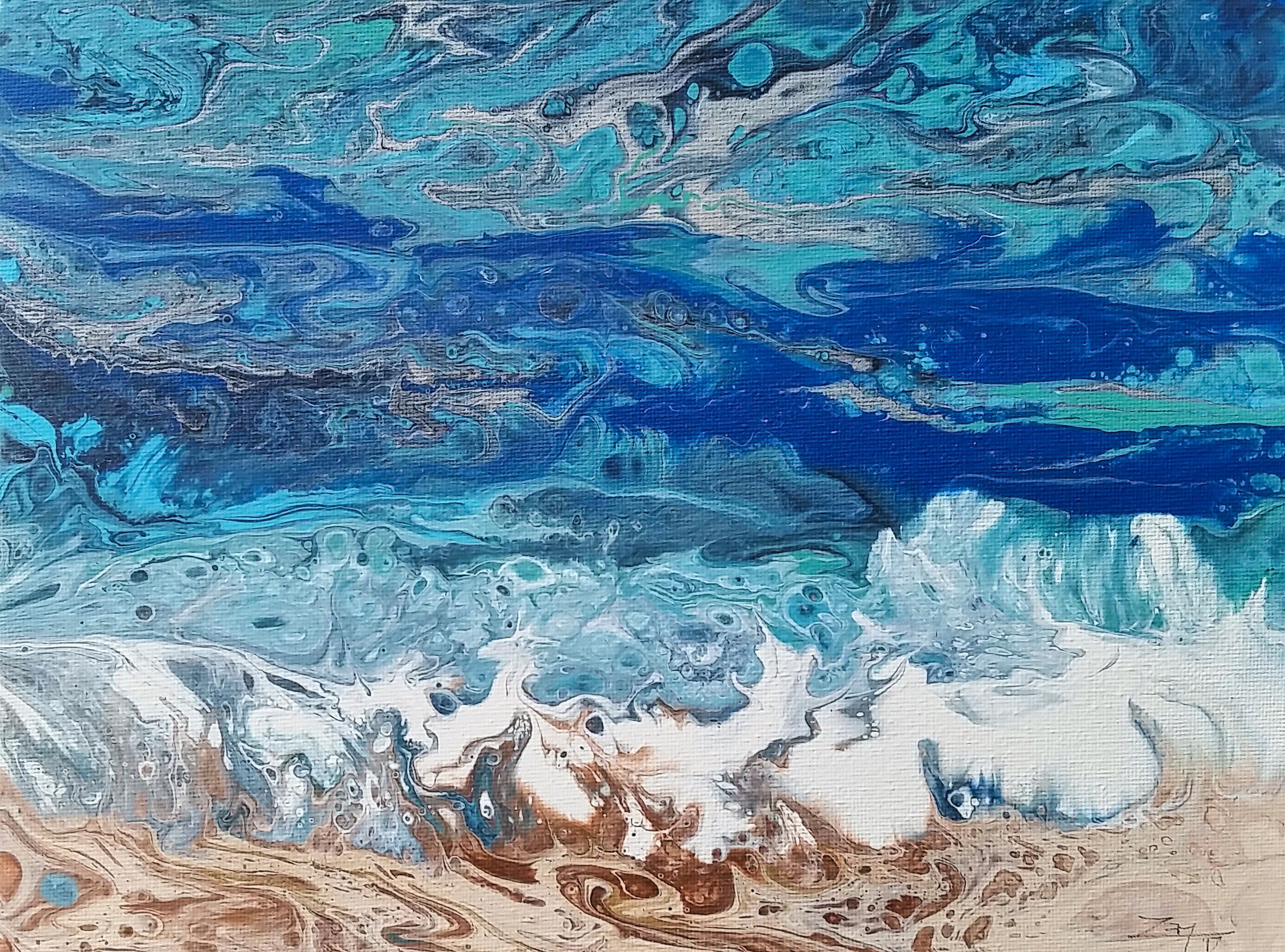 Ocean Pour – 9×12 Acrylic pour – ZanArt