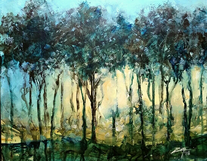 Drip Trees Summer- 11×14 acrylic © Zan Savage – ZanArt