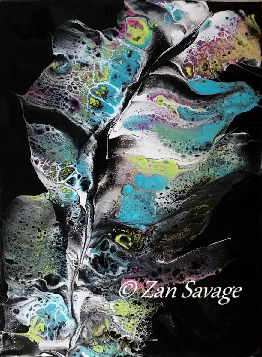 Feather Swipe1- 9×12 acrylic pour © Zan Savage – ZanArt