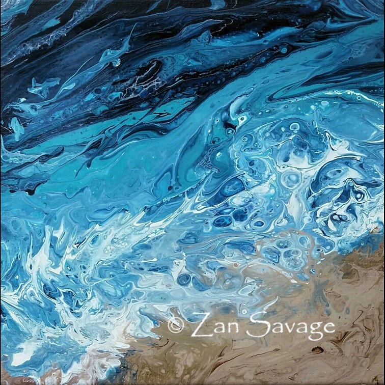 Ocean Pour 3 – 10×10 acrylic pour © Zan Savage – ZanArt